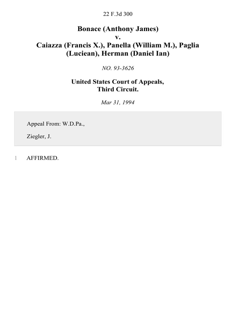 Bonace (Anthony James) v. Caiazza (Francis X.), Panella (William M ...