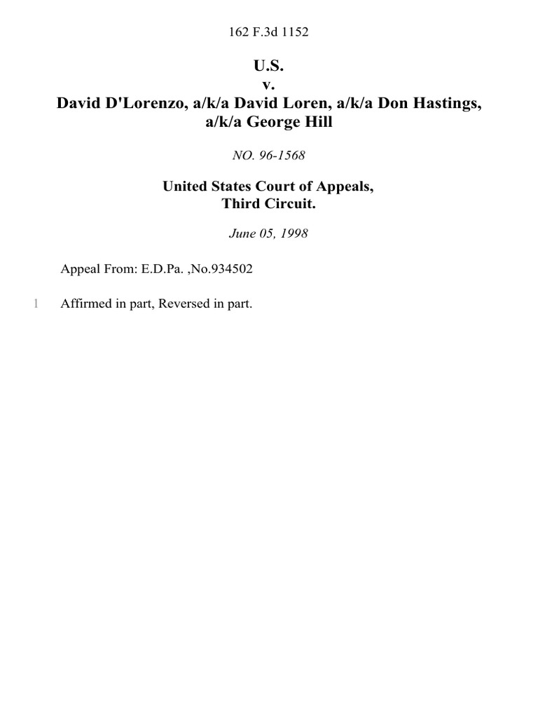 United States v. David D'lorenzo, A/K/A David Loren, A/K/A Don Hastings ...