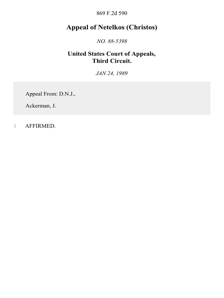 Appeal of Netelkos (Christos), 869 F.2d 590, 3rd Cir. (1989) | PDF