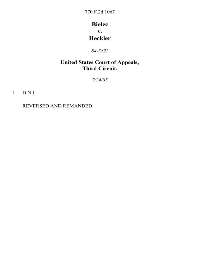 Bielec v. Heckler, 770 F.2d 1067, 3rd Cir. (1985) | PDF