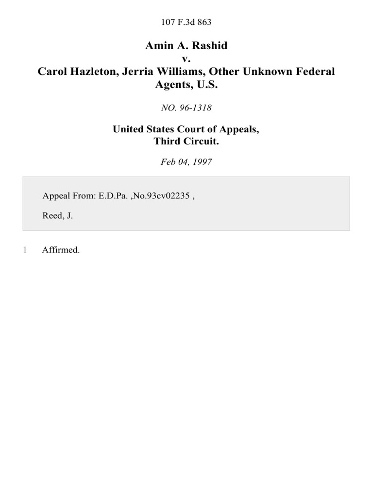 Amin A. Rashid v. Carol Hazleton, Jerria Williams, Other Unknown ...