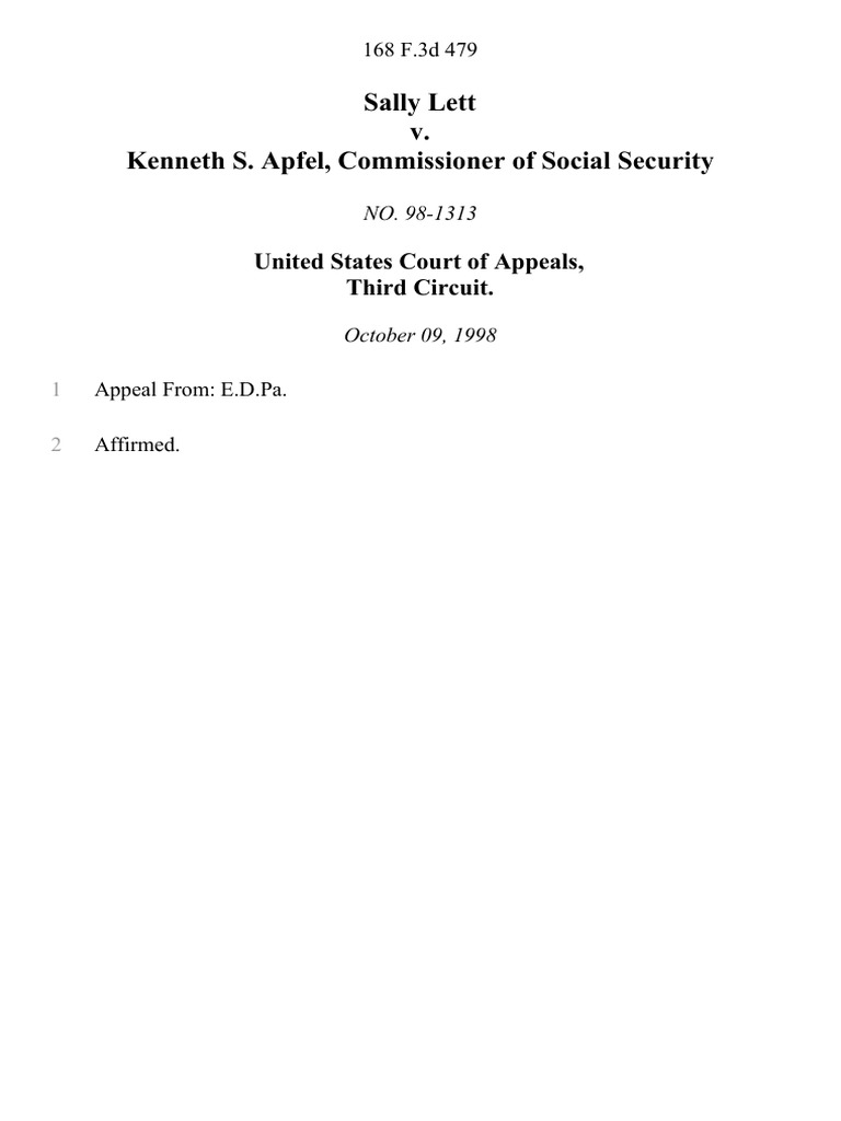 Sally Lett v. Kenneth S. Apfel, Commissioner of Social Security | PDF
