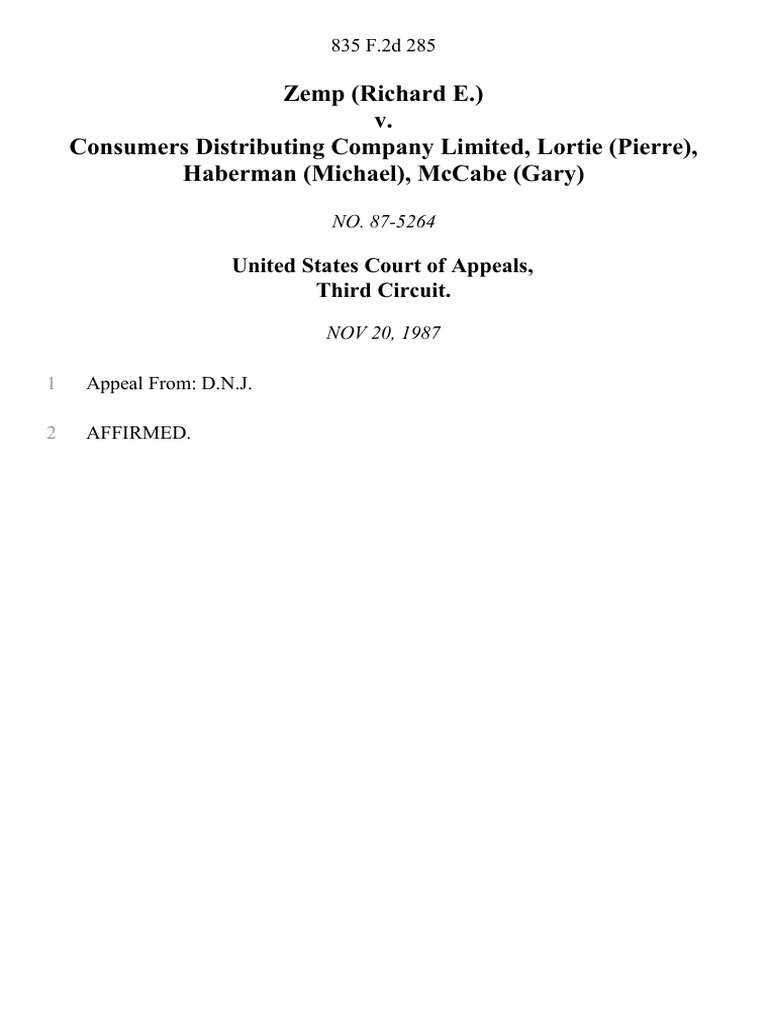 Zemp Richard E V Consumers Distributing Company Limited Lortie