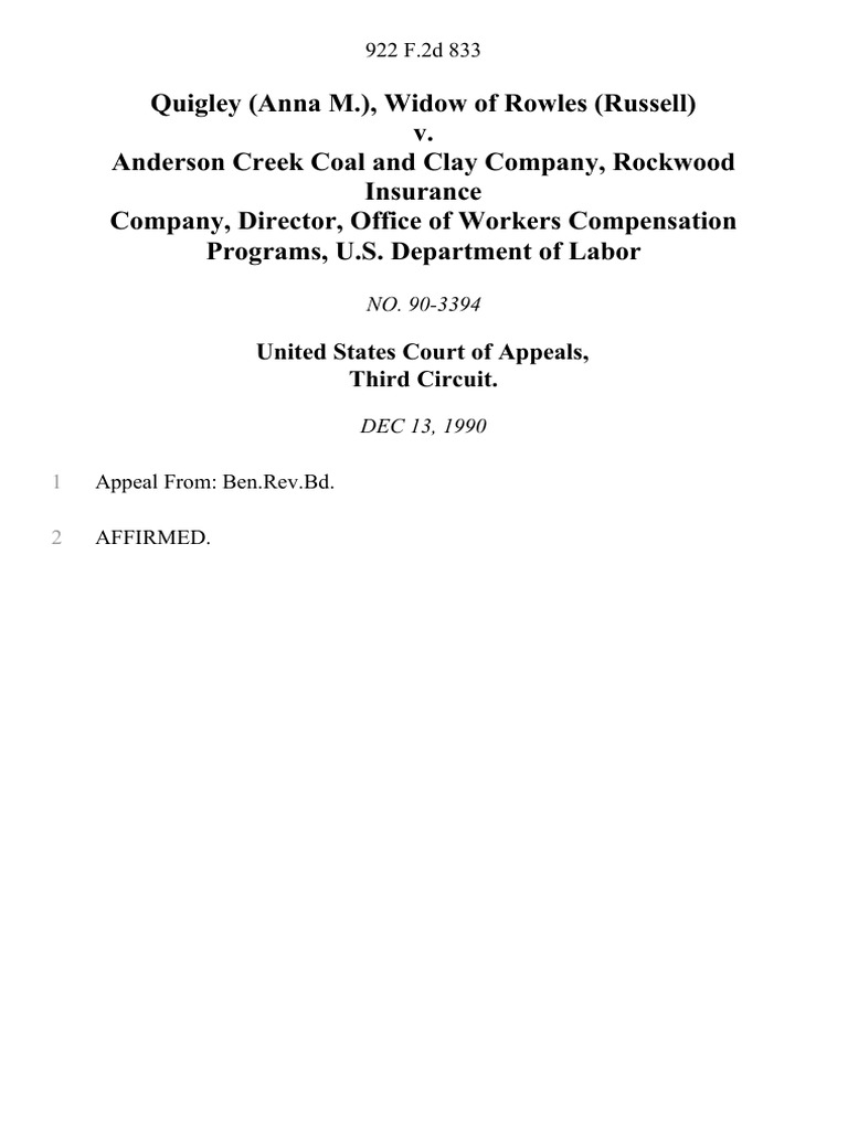 Quigley (Anna M.), Widow of Rowles (Russell) v. Anderson Creek Coal and ... Quigley (Anna M.), Widow of Rowles (Russell) v. Anderson Creek Coal and ...