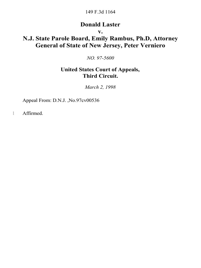 Donald Laster v. N.J. State Parole Board, Emily Rambus, PH.D, Attorney ...