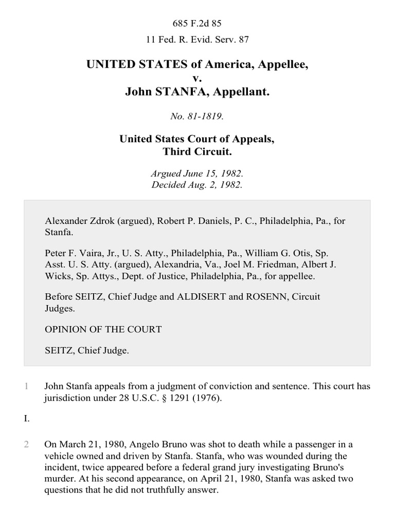 United States v. John Stanfa, 685 F.2d 85, 3rd Cir. (1982) | PDF ...