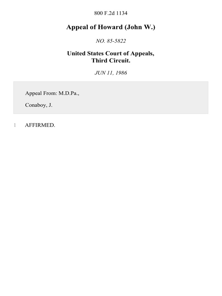 Appeal of Howard (John W.), 800 F.2d 1134, 3rd Cir. (1986) | PDF