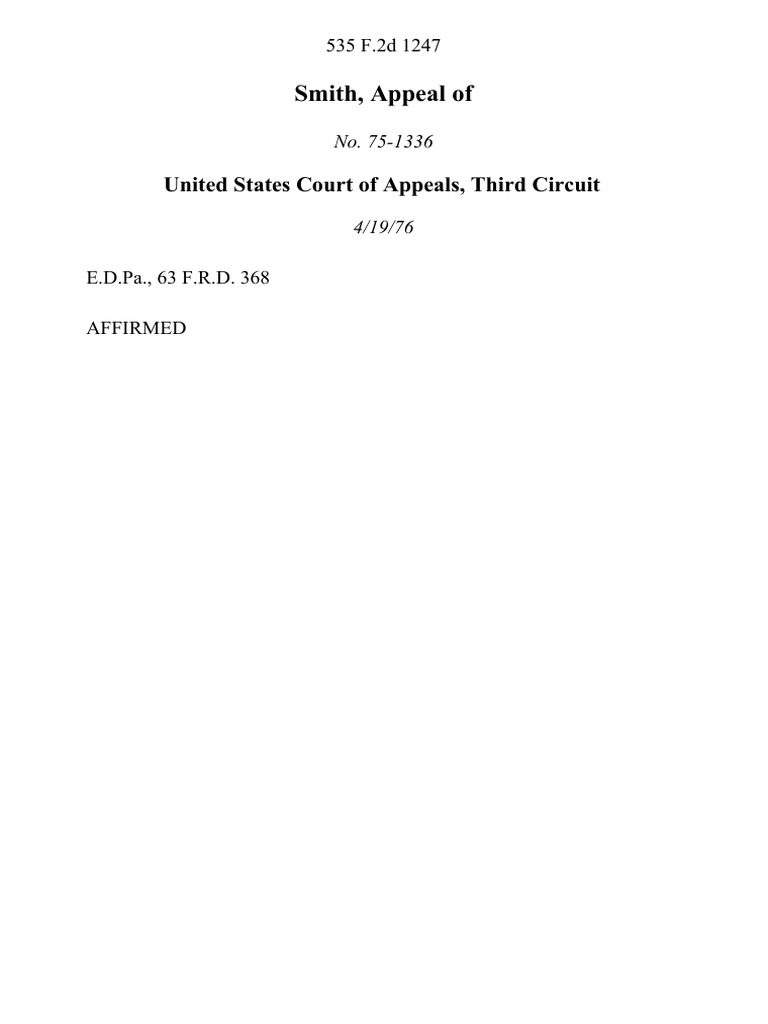 Smith, Appeal Of, 535 F.2d 1247, 3rd Cir. (1976) | PDF