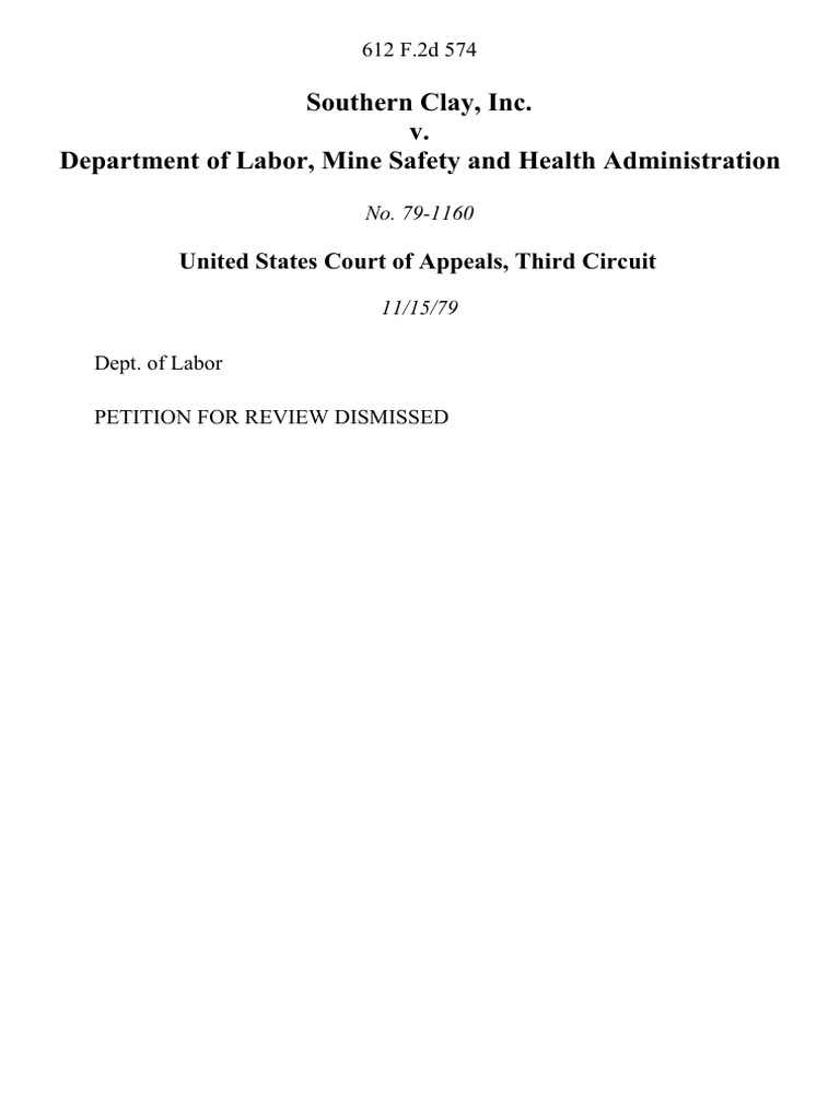 Southern Clay, Inc. v. Department of Labor, Mine Safety and Health ...