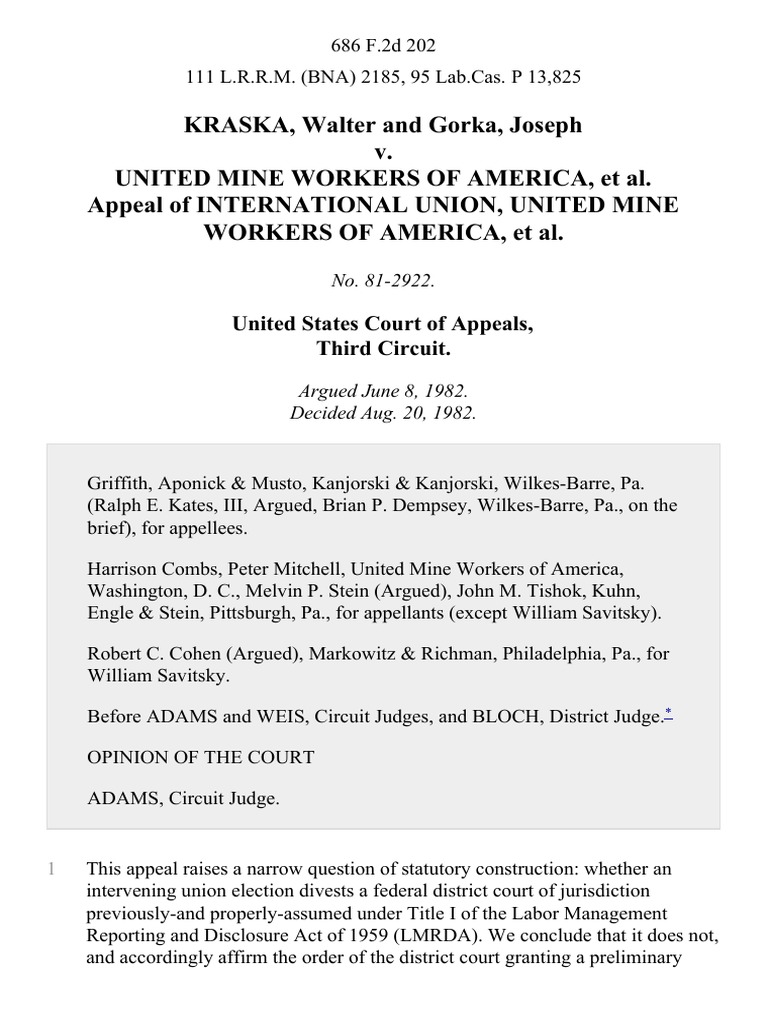 KRASKA, Walter and Gorka, Joseph v. United Mine Workers of America, Et ...
