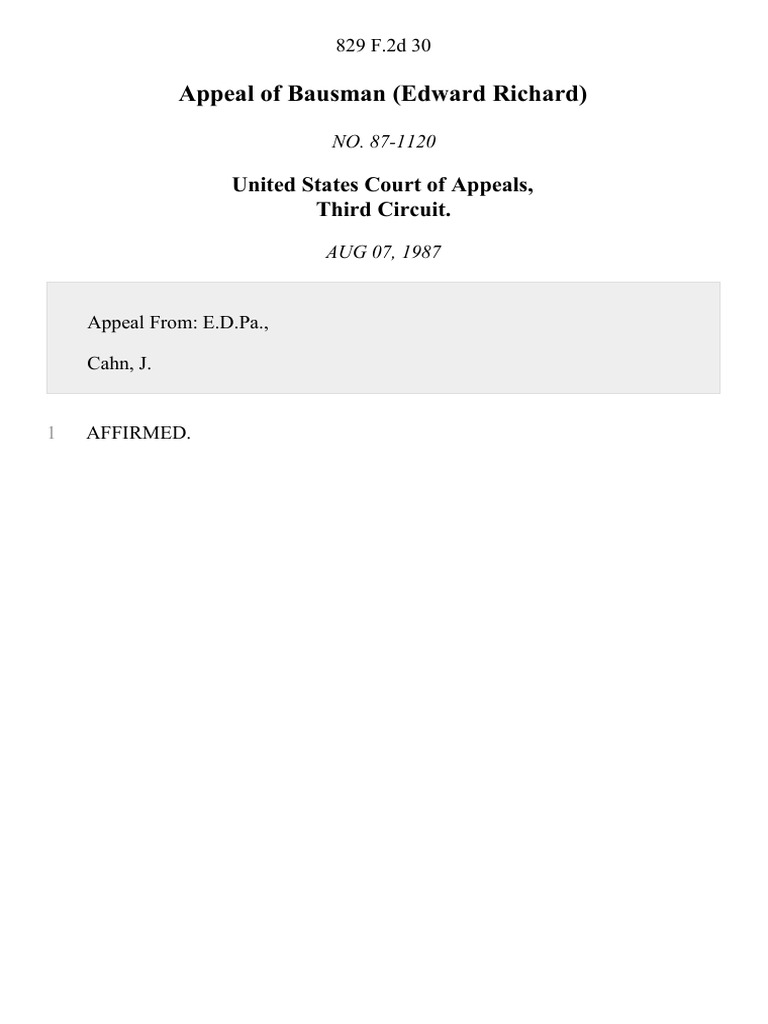Appeal of Bausman (Edward Richard), 829 F.2d 30, 3rd Cir. (1987) | PDF