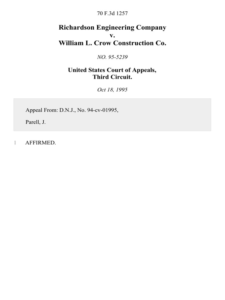 Richardson Engineering Company v. William L. Crow Construction Co, 70 F ...