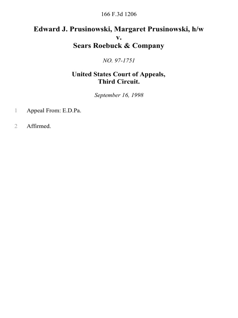 Edward J. Prusinowski, Margaret Prusinowski, H/W v. Sears Roebuck ...