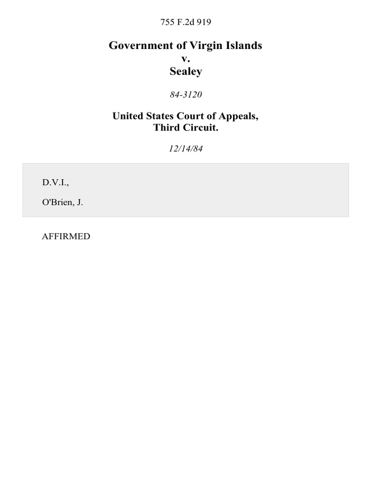Government of Virgin Islands v. Sealey, 755 F.2d 919, 3rd Cir. (1984) | PDF