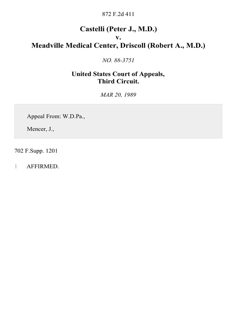 Castelli (Peter J., M.D.) v. Meadville Medical Center, Driscoll (Robert ...
