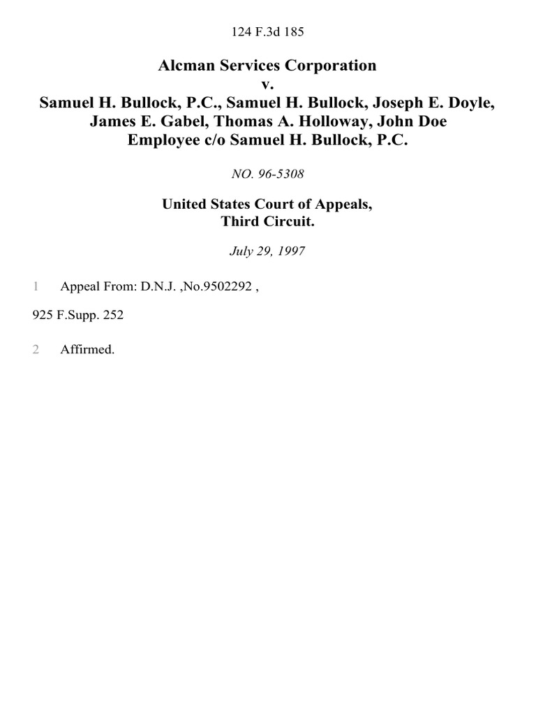 Alcman Services Corporation v. Samuel H. Bullock, P.C., Samuel H ... Alcman Services Corporation v. Samuel H. Bullock, P.C., Samuel H ...
