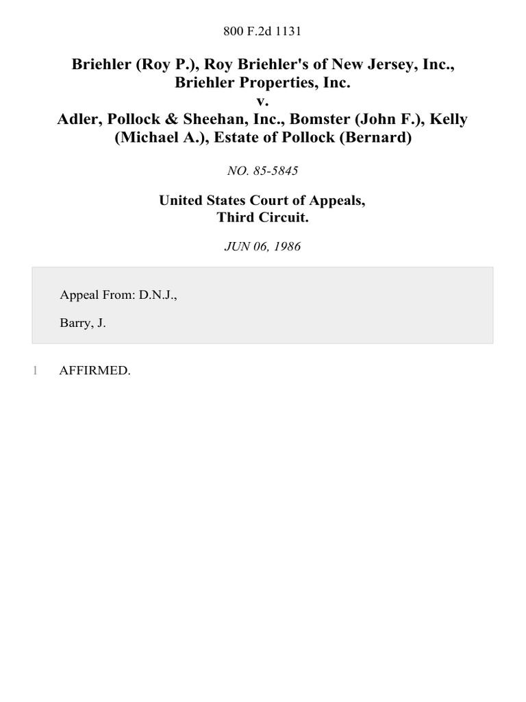 Briehler (Roy P.), Roy Briehler's of New Jersey, Inc., Briehler ...