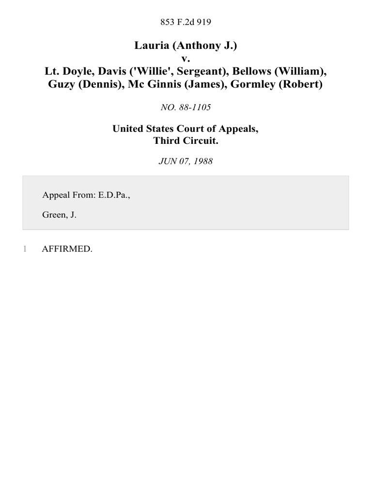 Lauria (Anthony J.) v. Lt. Doyle, Davis ('Willie', Sergeant), Bellows ...