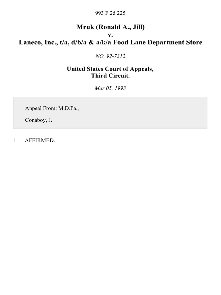 Mruk (Ronald A., Jill) v. Laneco, Inc., T/a, D/B/A & A/K/A Food Lane ...
