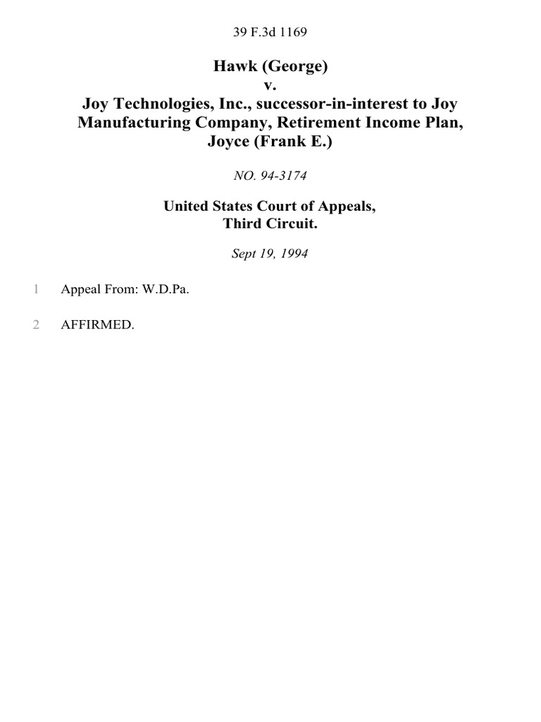 Hawk (George) v. Joy Technologies, Inc., Successor-In-Interest To Joy ...