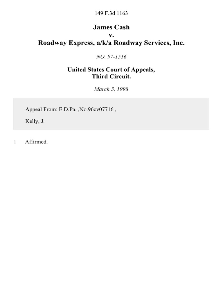 James Cash v. Roadway Express, A/K/A Roadway Services, Inc, 149 F.3d ...