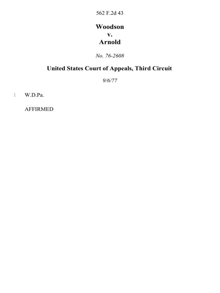Woodson v. Arnold, 562 F.2d 43, 3rd Cir. (1977) | PDF | United States ...