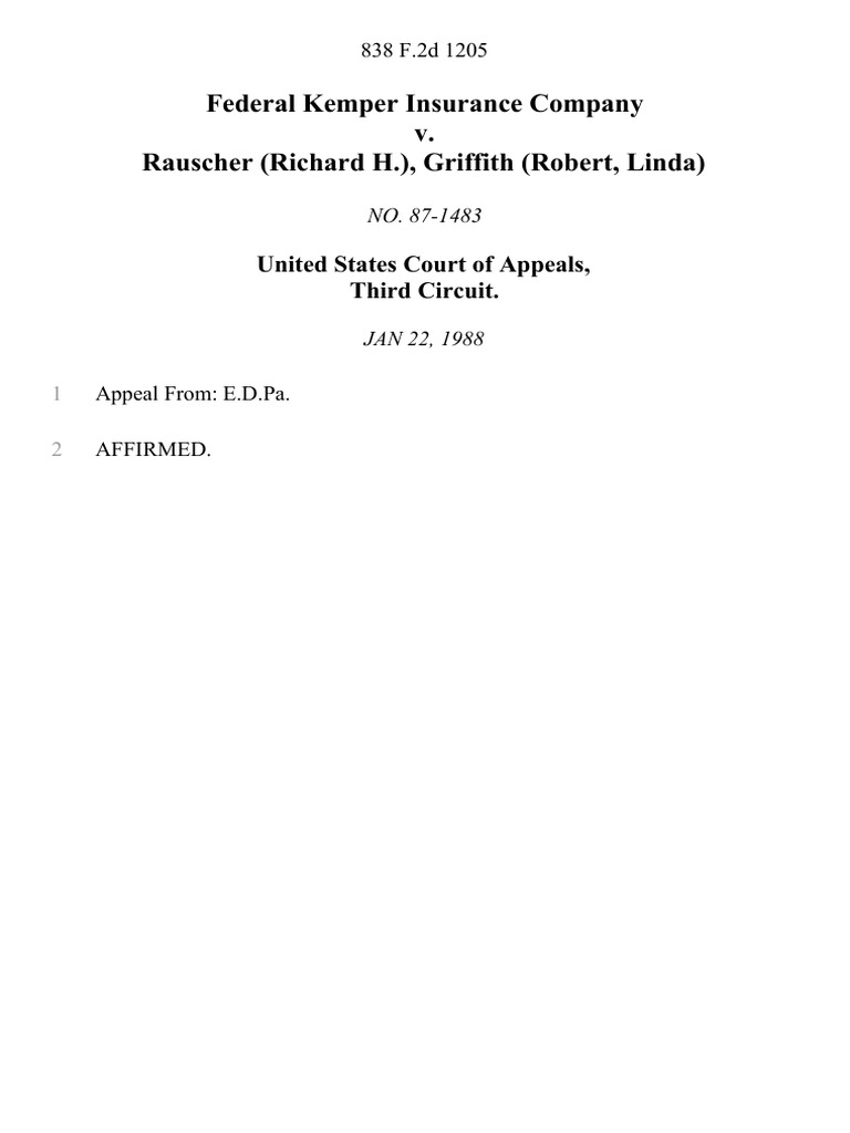 Federal Kemper Insurance Company v. Rauscher (Richard H.), Griffith ...
