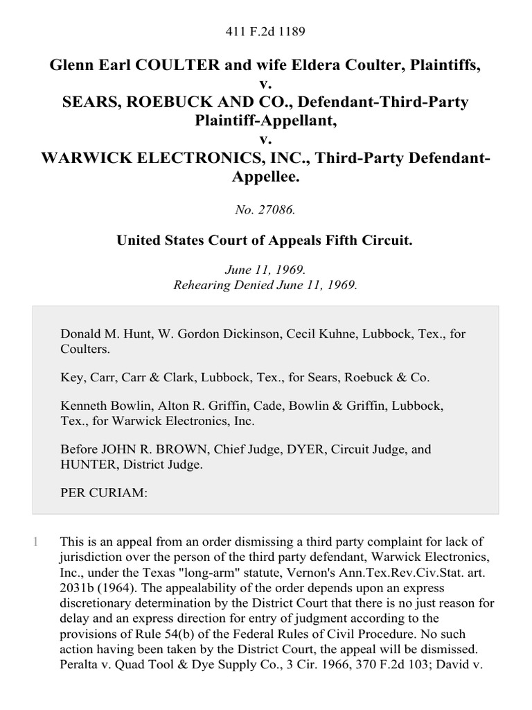 Glenn Earl Coulter and Wife Eldera Coulter v. Sears, Roebuck and Co ...