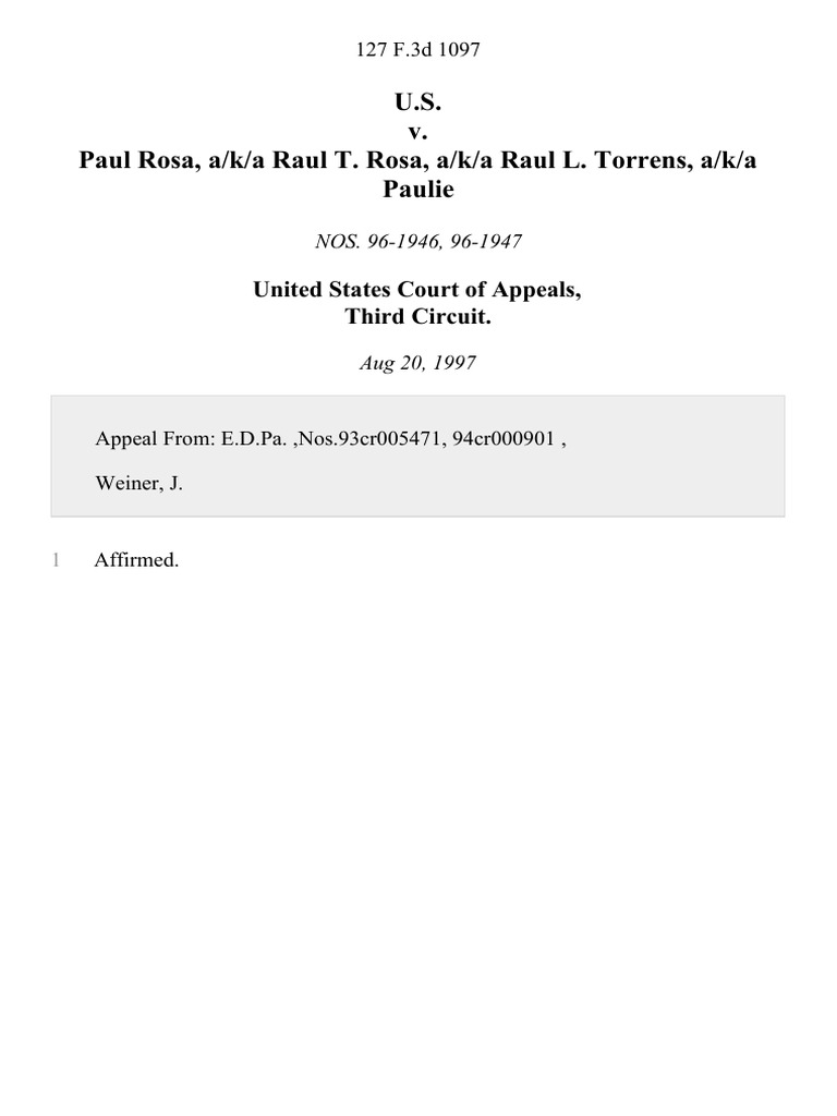 United States v. Paul Rosa, A/K/A Raul T. Rosa, A/K/A Raul L. Torrens ...