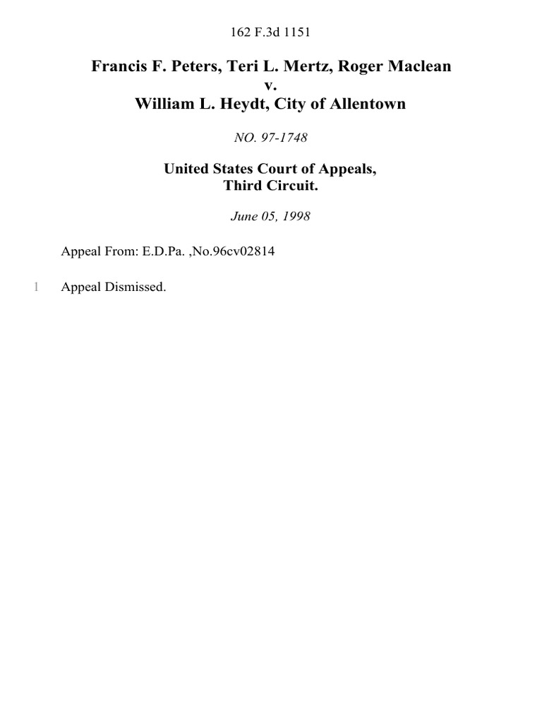Francis F. Peters, Teri L. Mertz, Roger MacLean v. William L. Heydt ...