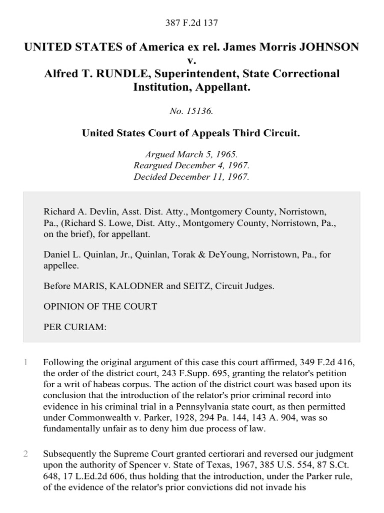 UNITED STATES of America Ex Rel. James Morris JOHNSON v. Alfred T ...