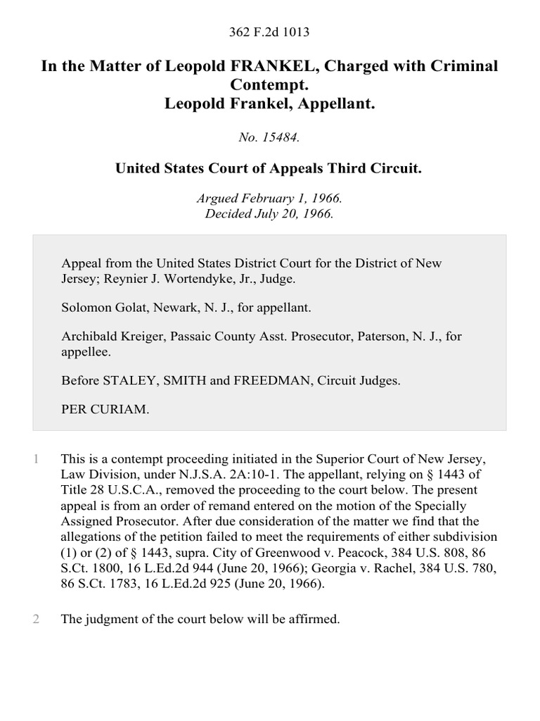 Frankel Contempt Case Appeal Summary | PDF | Law