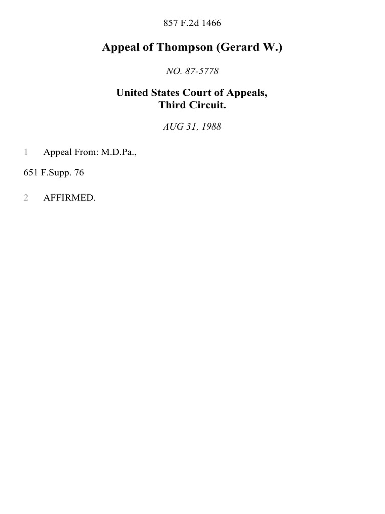 Appeal of Thompson (Gerard W.), 857 F.2d 1466, 3rd Cir. (1988) | PDF