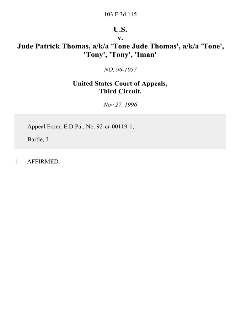 United States v. Jude Patrick Thomas, A/K/A 'Tone Jude Thomas', A/K/A ...