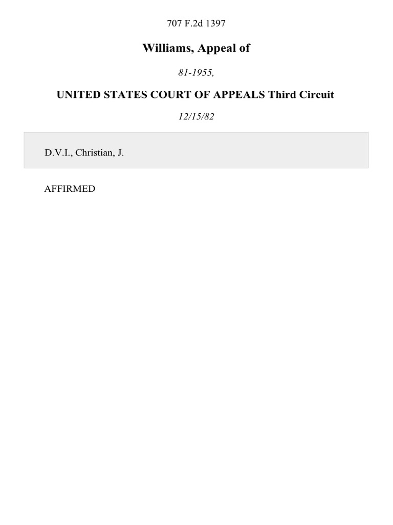 Williams, Appeal Of, 707 F.2d 1397, 3rd Cir. (1982) | PDF