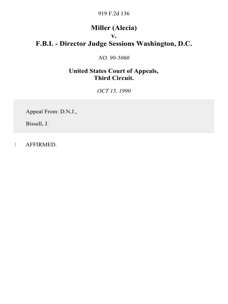 Miller (Alecia) v. F.B.I. - Director Judge Sessions Washington, D.C ...