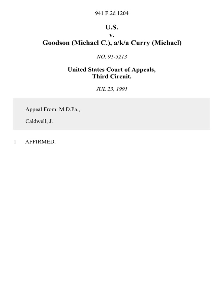 United States v. Goodson (Michael C.), A/K/A Curry (Michael), 941 F.2d ...
