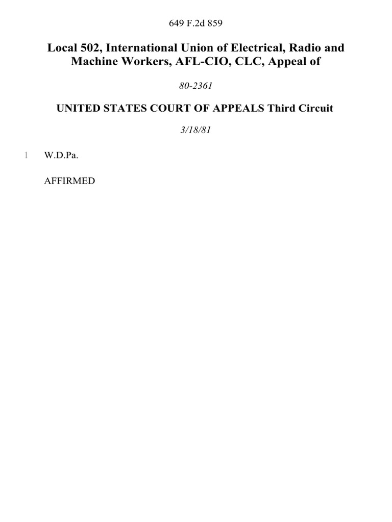 Local 502, International Union of Electrical, Radio and MacHine Workers ...