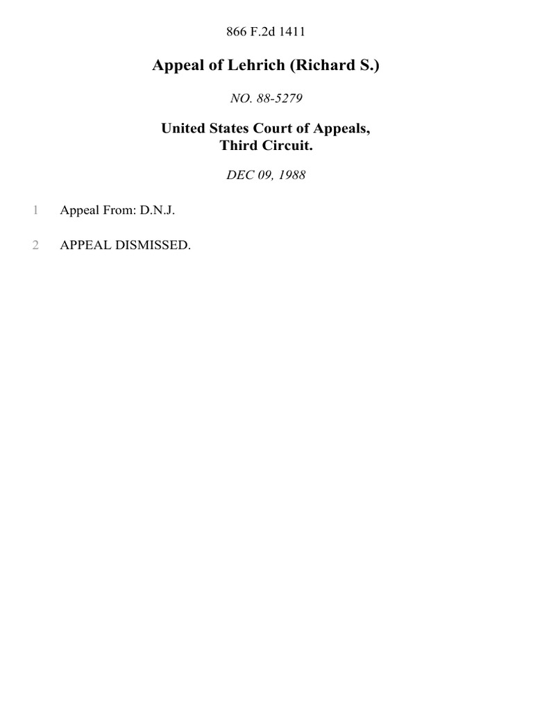 Appeal of Lehrich (Richard S.), 866 F.2d 1411, 3rd Cir. (1988) | PDF