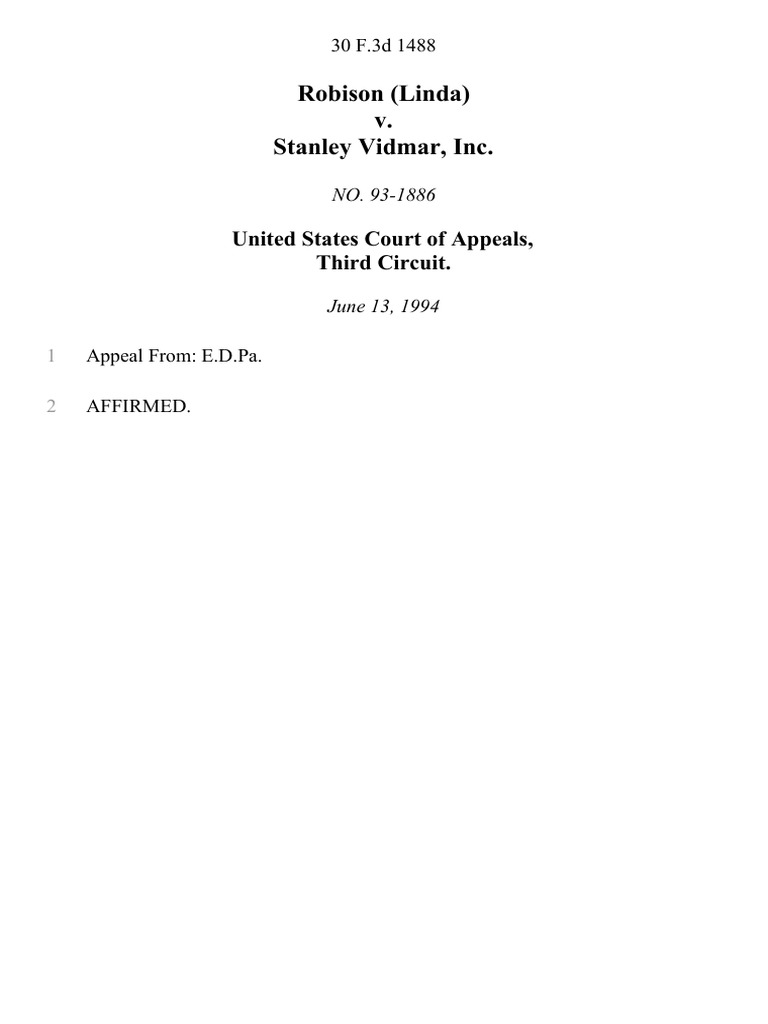 Robison (Linda) v. Stanley Vidmar, Inc, 30 F.3d 1488, 3rd Cir. (1994) | PDF