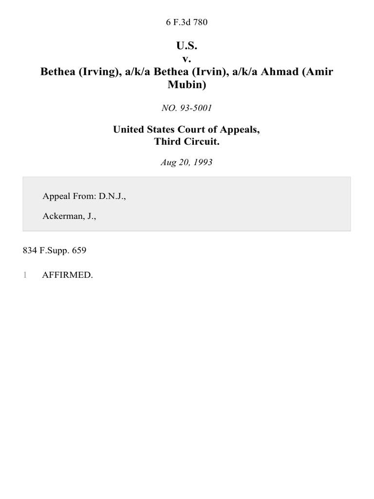 United States v. Bethea (Irving), A/K/A Bethea (Irvin), A/K/A Ahmad ...