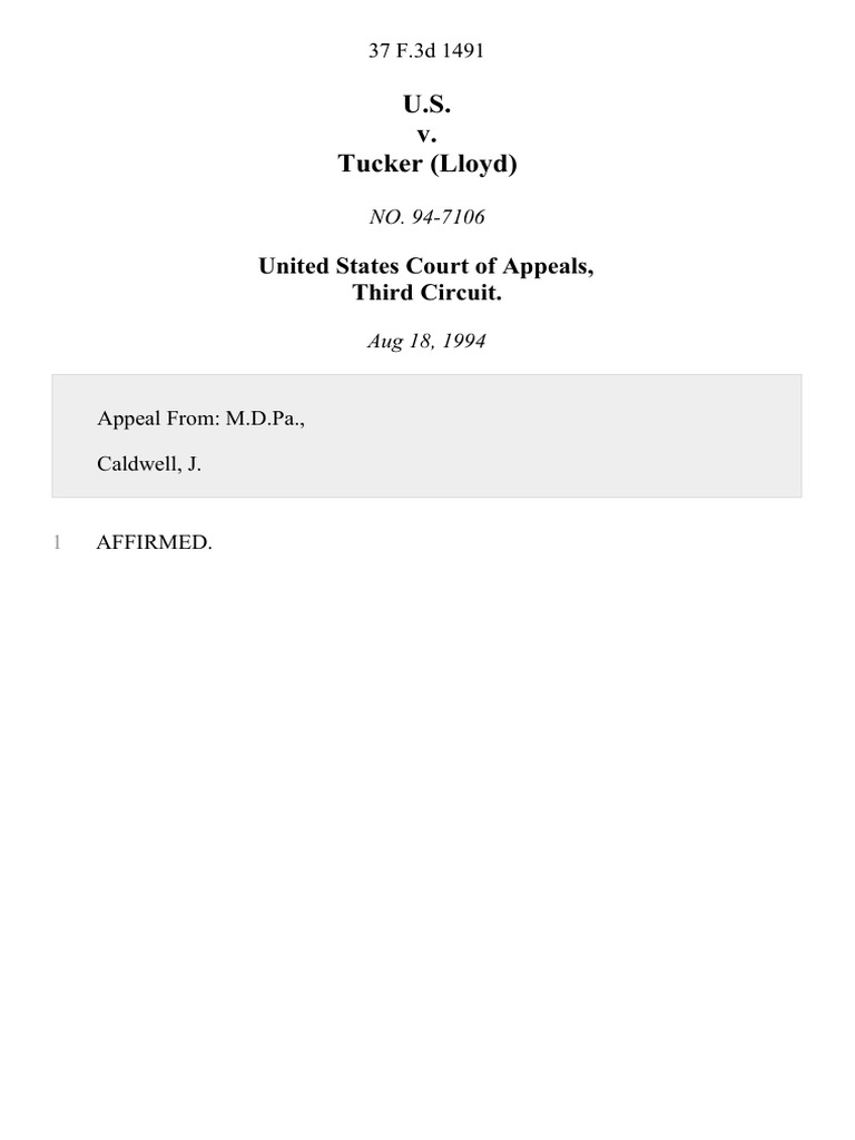 United States v. Tucker (Lloyd), 37 F.3d 1491, 3rd Cir. (1994) | PDF