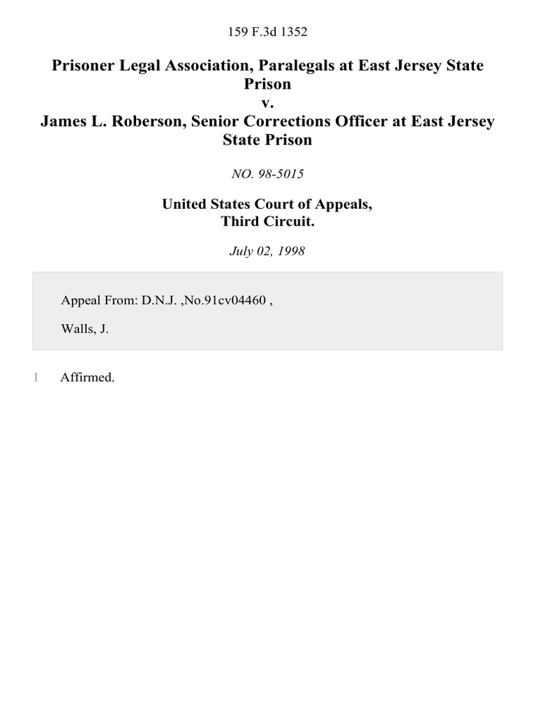Prisoner Legal Association, Paralegals at East Jersey State Prison v ...