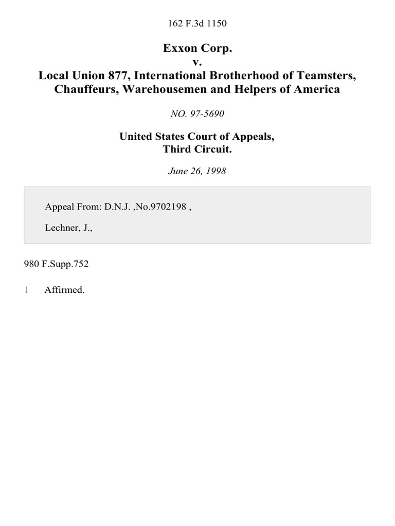 Exxon Corp. v. Local Union 877, International Brotherhood of Teamsters ...