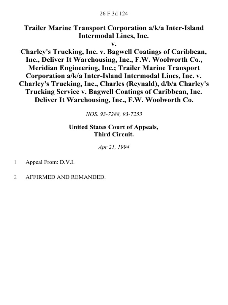 Third Circuit Court Case: Trailer Marine v. Charley's Trucking | PDF ...
