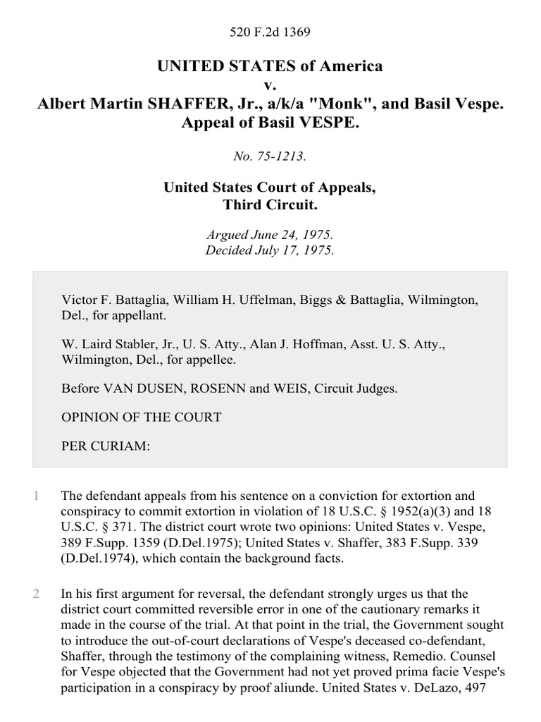 United States v. Albert Martin Shaffer, JR., A/K/A "Monk", and Basil ...