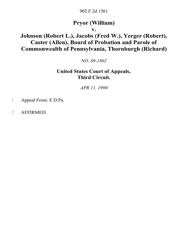 Pryor (William) v. Johnson (Robert L.), Jacobs (Fred W.), Yerger ...