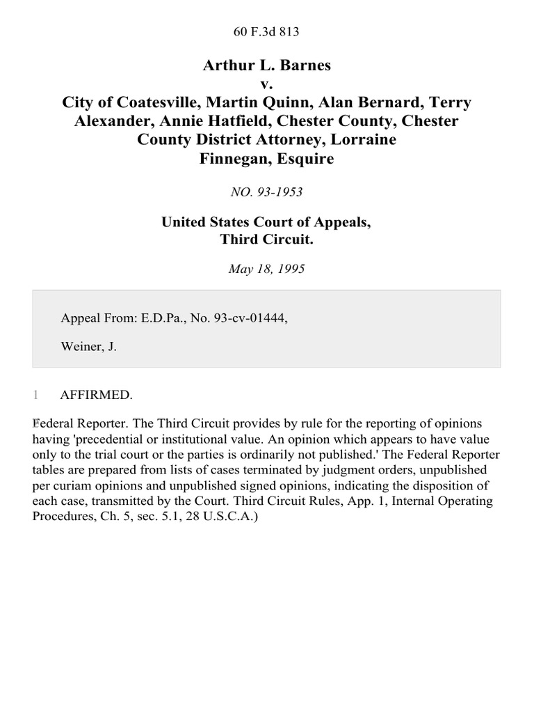 Arthur L. Barnes v. City of Coatesville, Martin Quinn, Alan Bernard ...