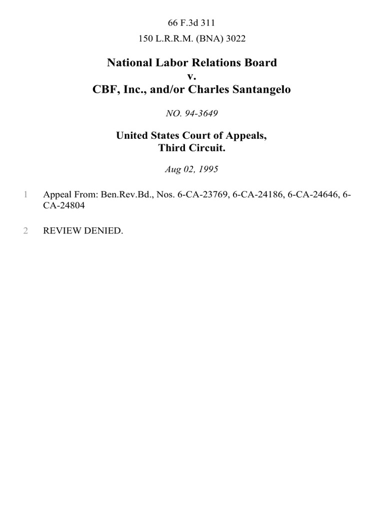National Labor Relations Board v. CBF, Inc., And/or Charles Santangelo, 66 F.3d 311, 3rd Cir ...