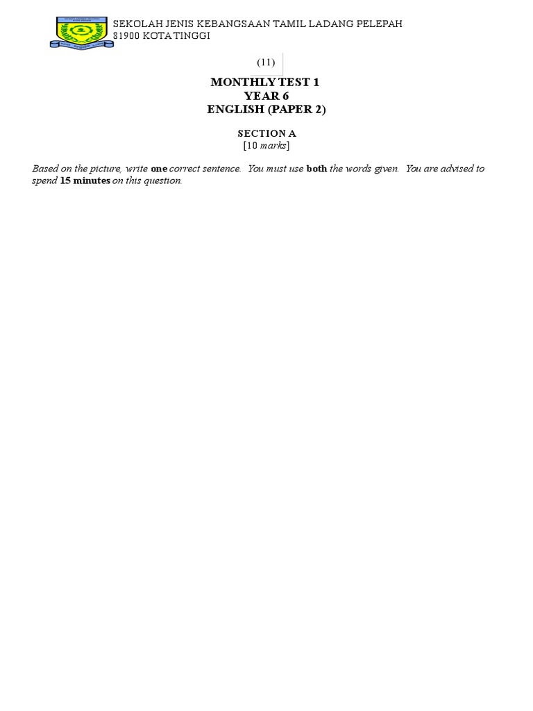 Year 6 English Monthly Test Paper | PDF